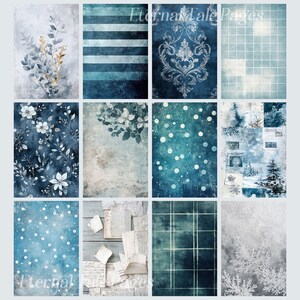 Winter Botanical Digital Paper: Grungy Blue Scrapbook Backgrounds ...