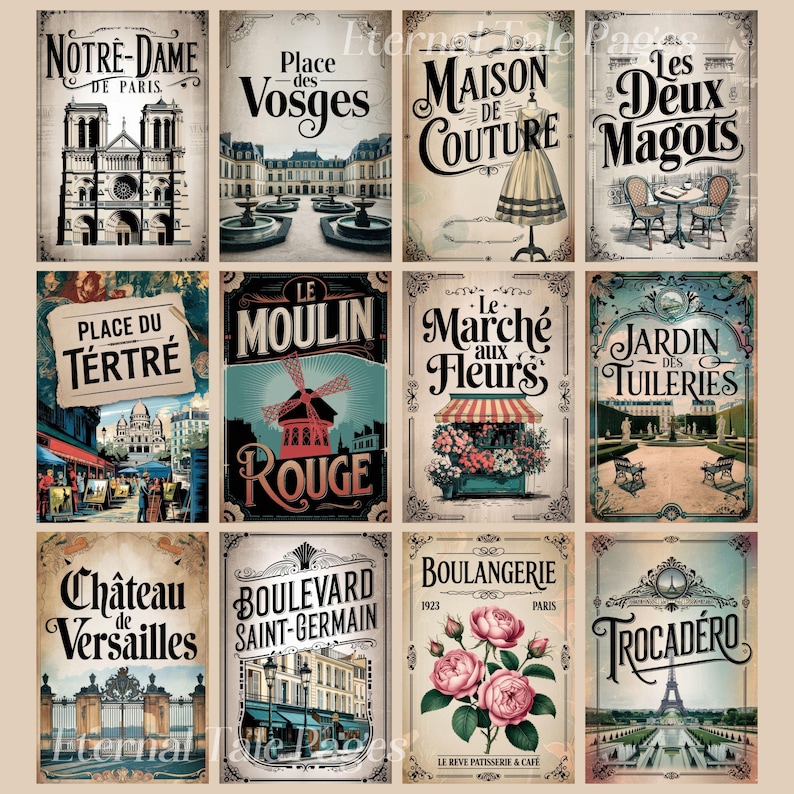 Vintage French Poster Ephemera: Paris Scrapbook Paper (digital Download ...