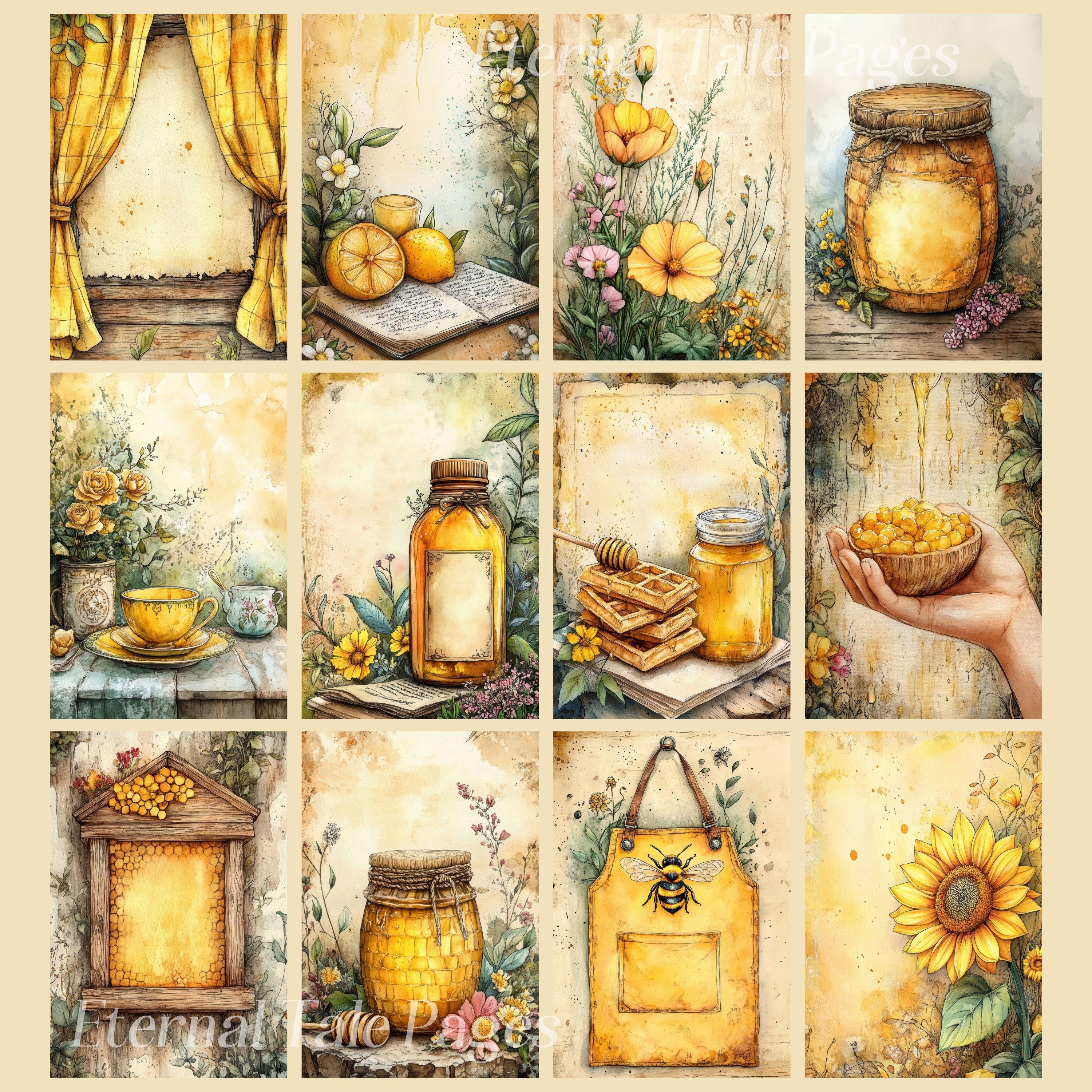 Honey Bee Digital Paper: Vintage Scrapbook Pages, Printable Wall Art ...