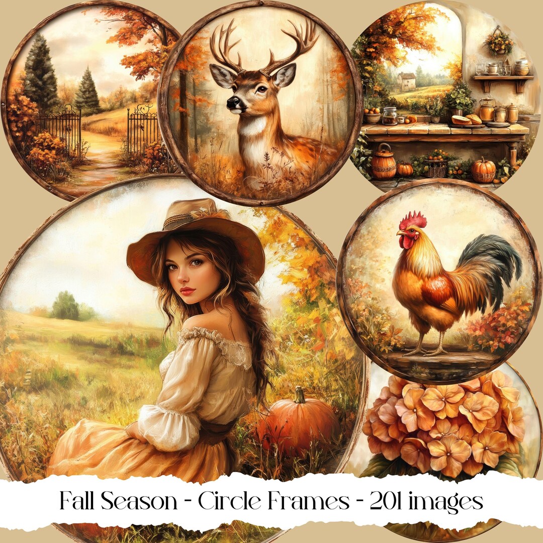 Fall Round Frame Images: Autumn Scrapbook Paper (digital Download ...