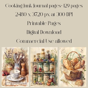 Cooking and Baking Junk Journal Pages, Kitchen, Chef, Scrapbook Paper ...