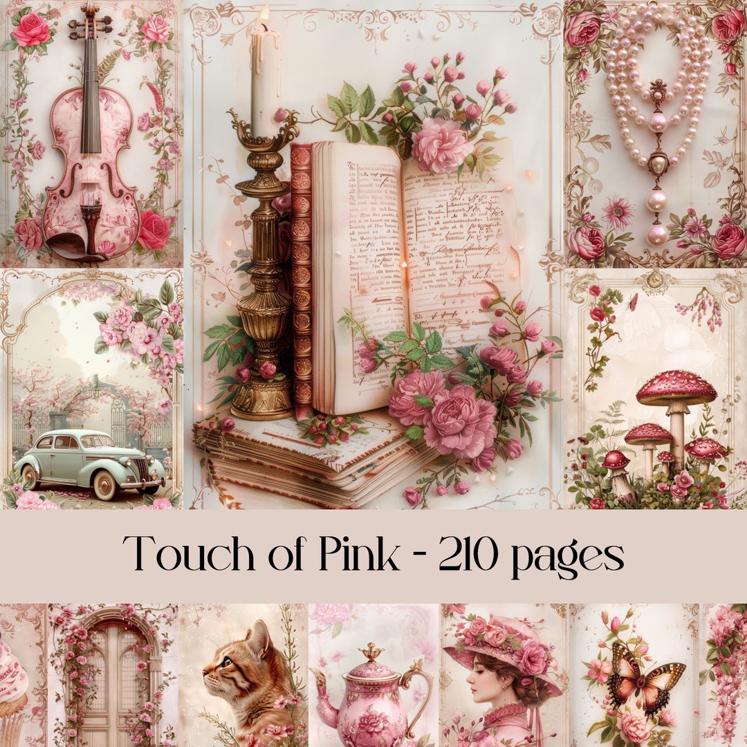 Pink Roses Digital Paper: Vintage Ephemera for Junk Journals (digital ...