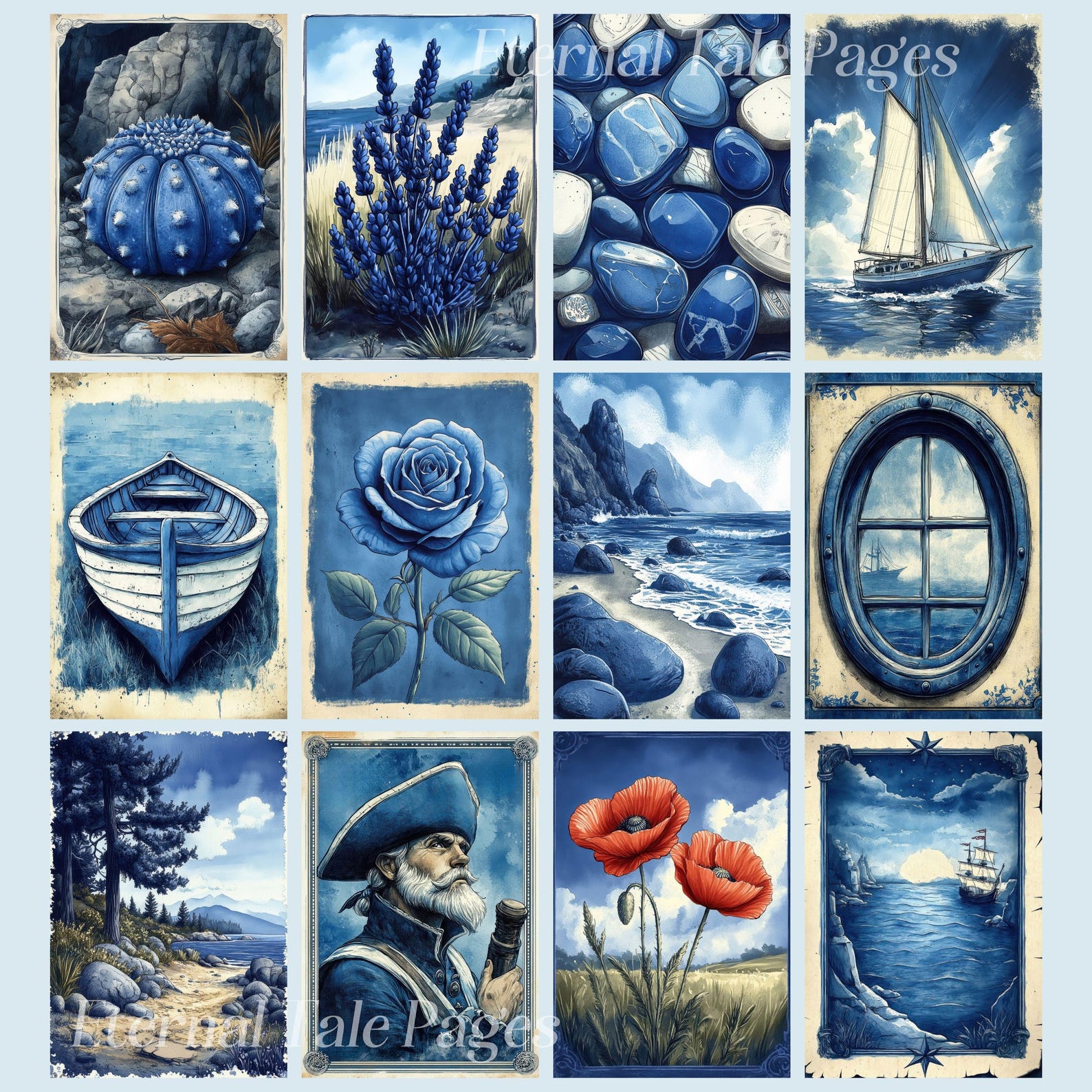 Nautical Ocean Digital Paper: Marine Life Scrapbook (202 Pages ...