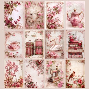 Pink Roses Digital Paper: Vintage Ephemera for Junk Journals (digital ...