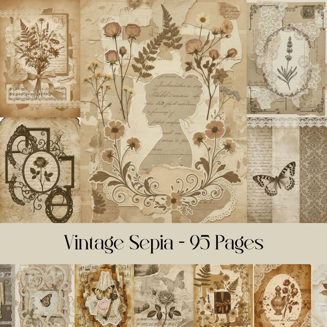 Vintage Sepia Journal Pages: Antique Ephemera, Collage Papers (digital ...