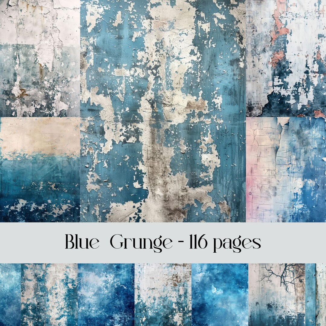 Blue Grunge Digital Paper: Shabby Chic Textures (A4, 116 Pages ...