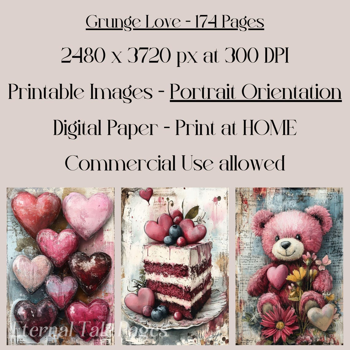 Grunge Love Digital Paper: Valentine Scrapbook Pages (digital Download ...
