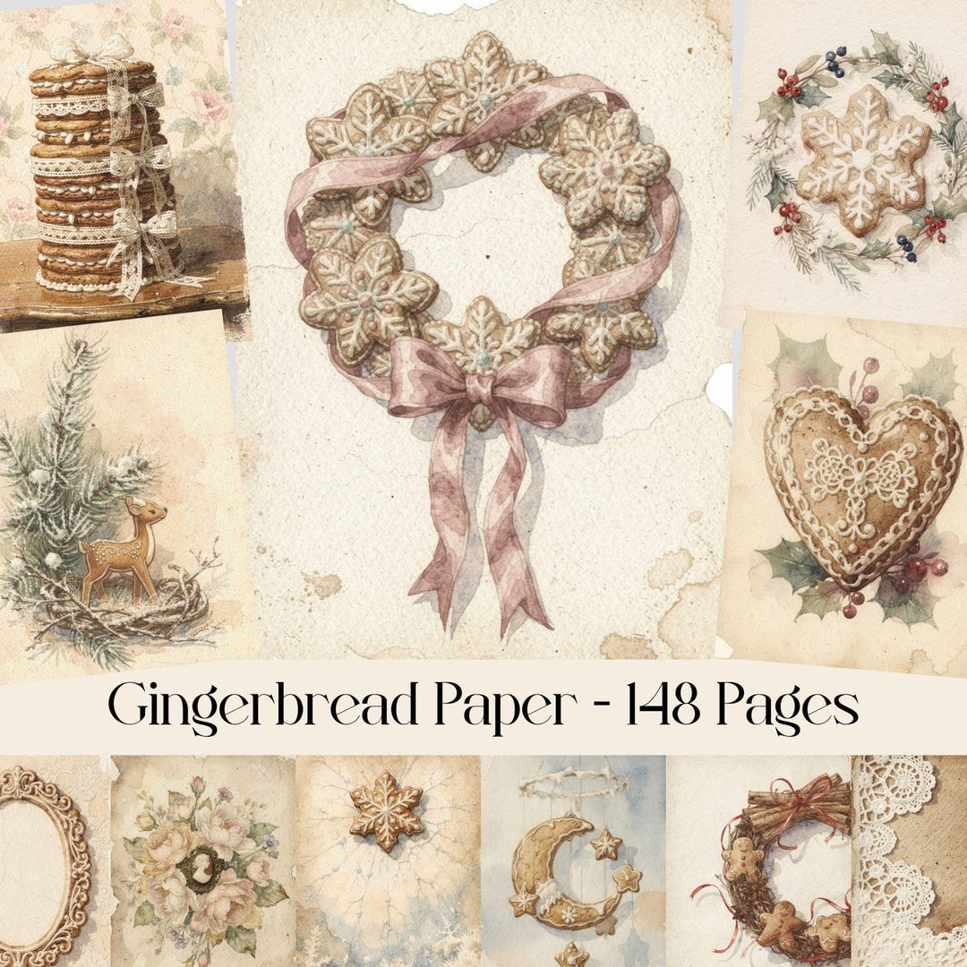 Gingerbread Digital Papers, Vintage Holiday Cookie Backgrounds ...