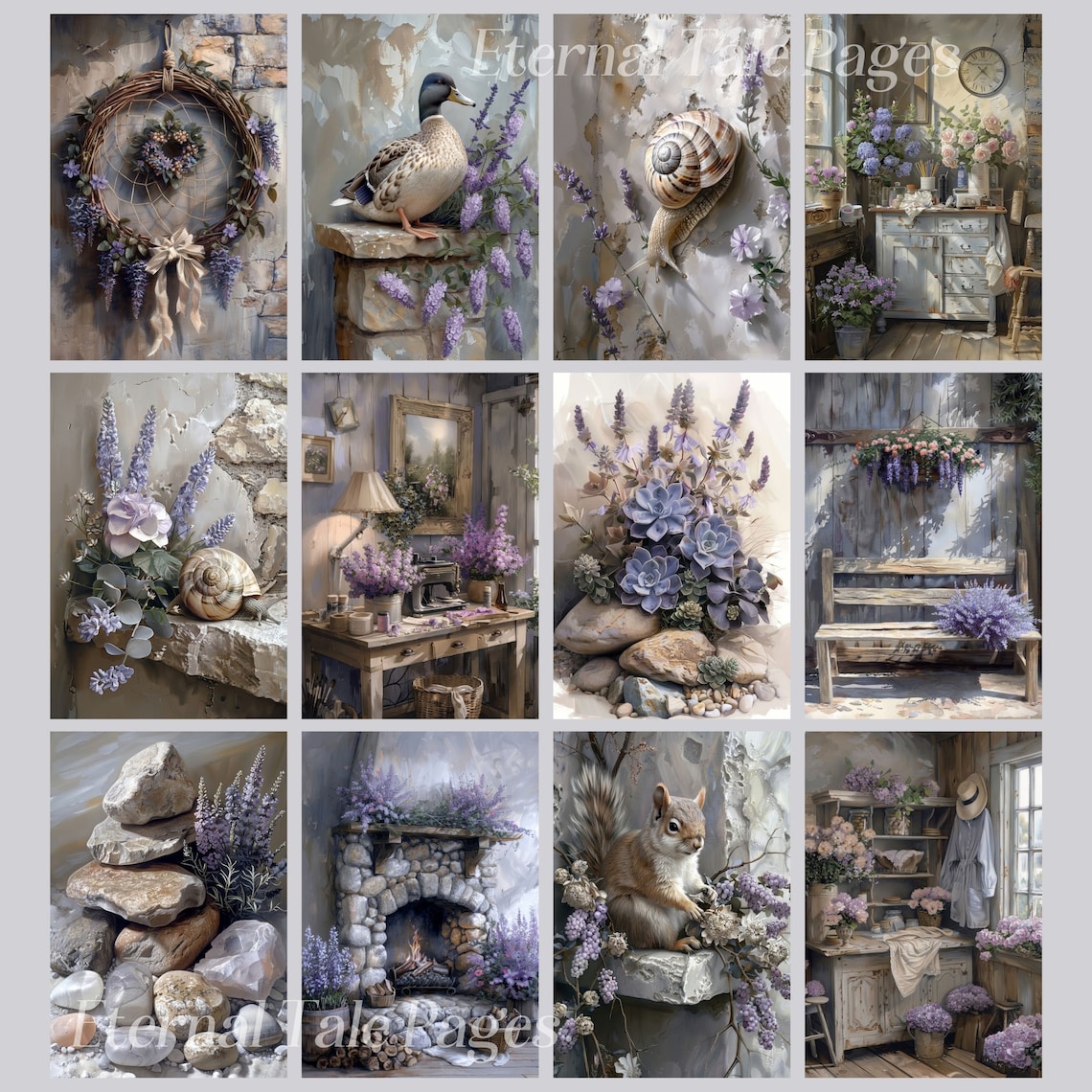 Lavender Cottagecore Scrapbook Pages: French Village Printable Images ...