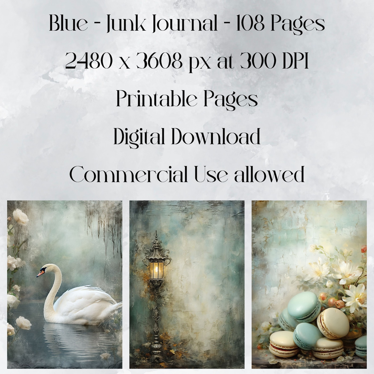 Teal & Gray Junk Journal Pages: Shabby Chic Ephemera (digital Download ...