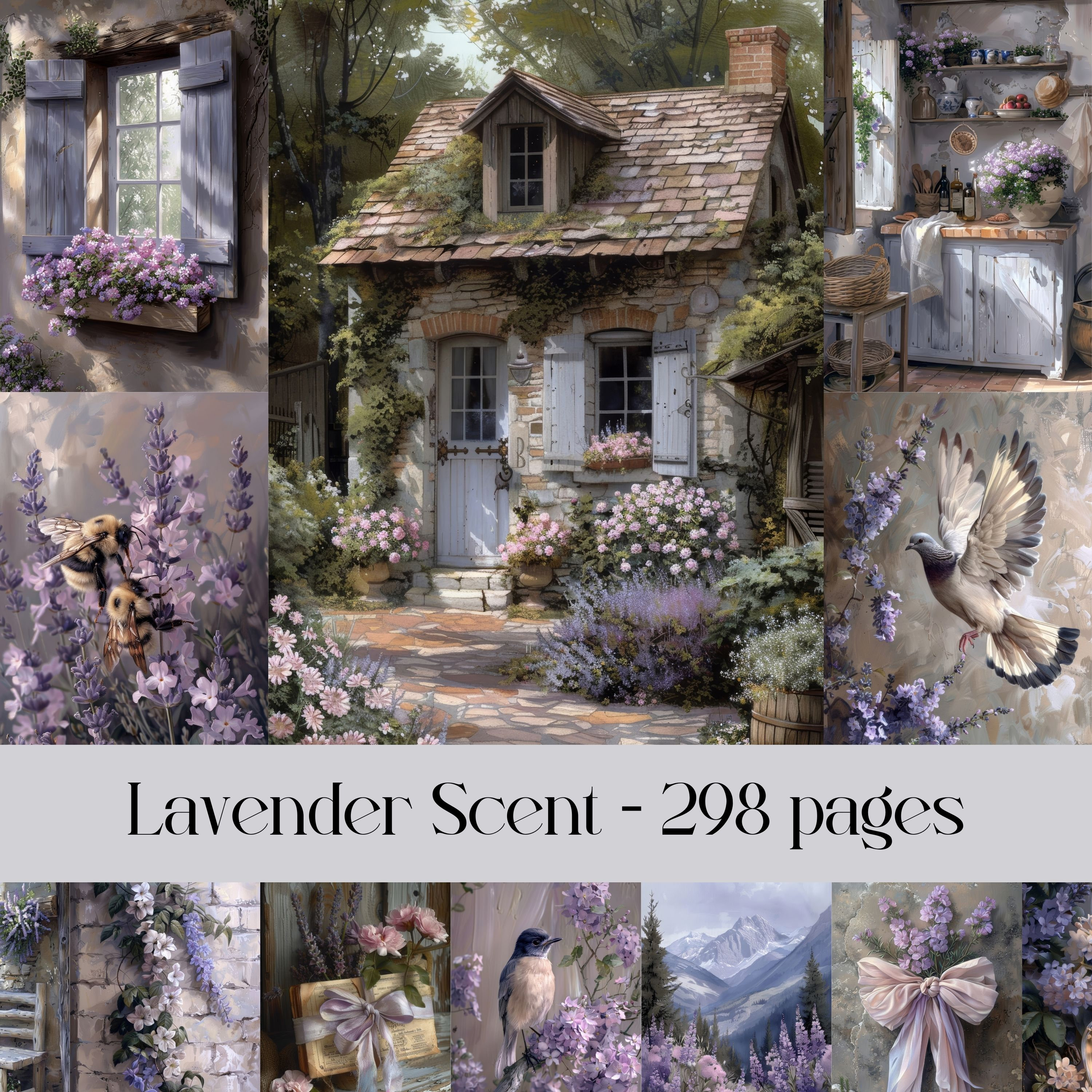 Lavender Cottagecore Scrapbook Pages: French Village Printable Images ...