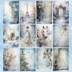 Winter Shabby Chic Junk Journal Pages: Cozy Snow Scenes, Printable Wall ...