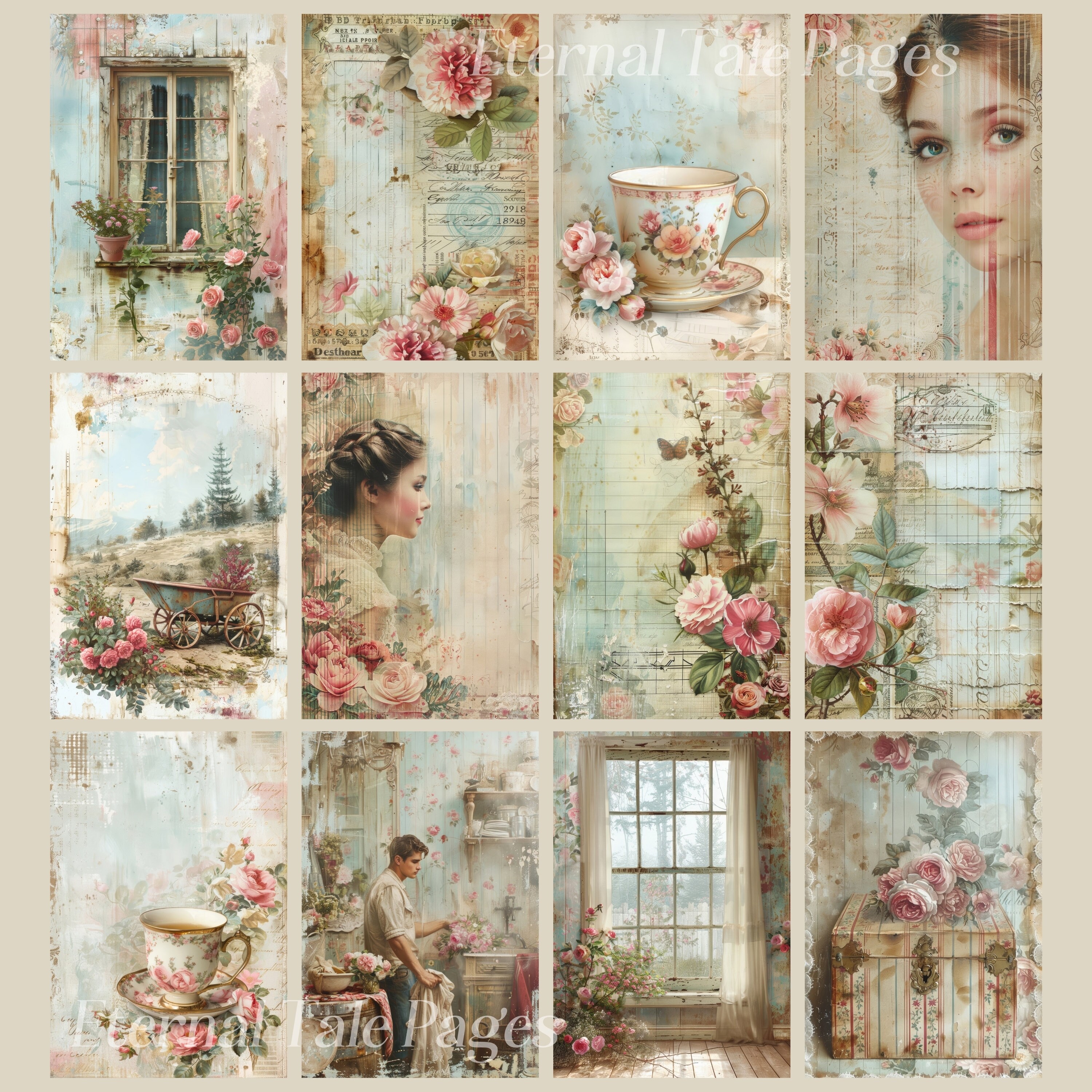 Summer Cottage Scrapbook Paper: Vintage Countryside Images (digital ...