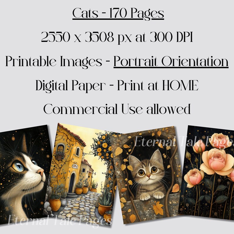 Cats Digital Papers, Whimsical Kittens, Feline Art Backgrounds, Junk ...