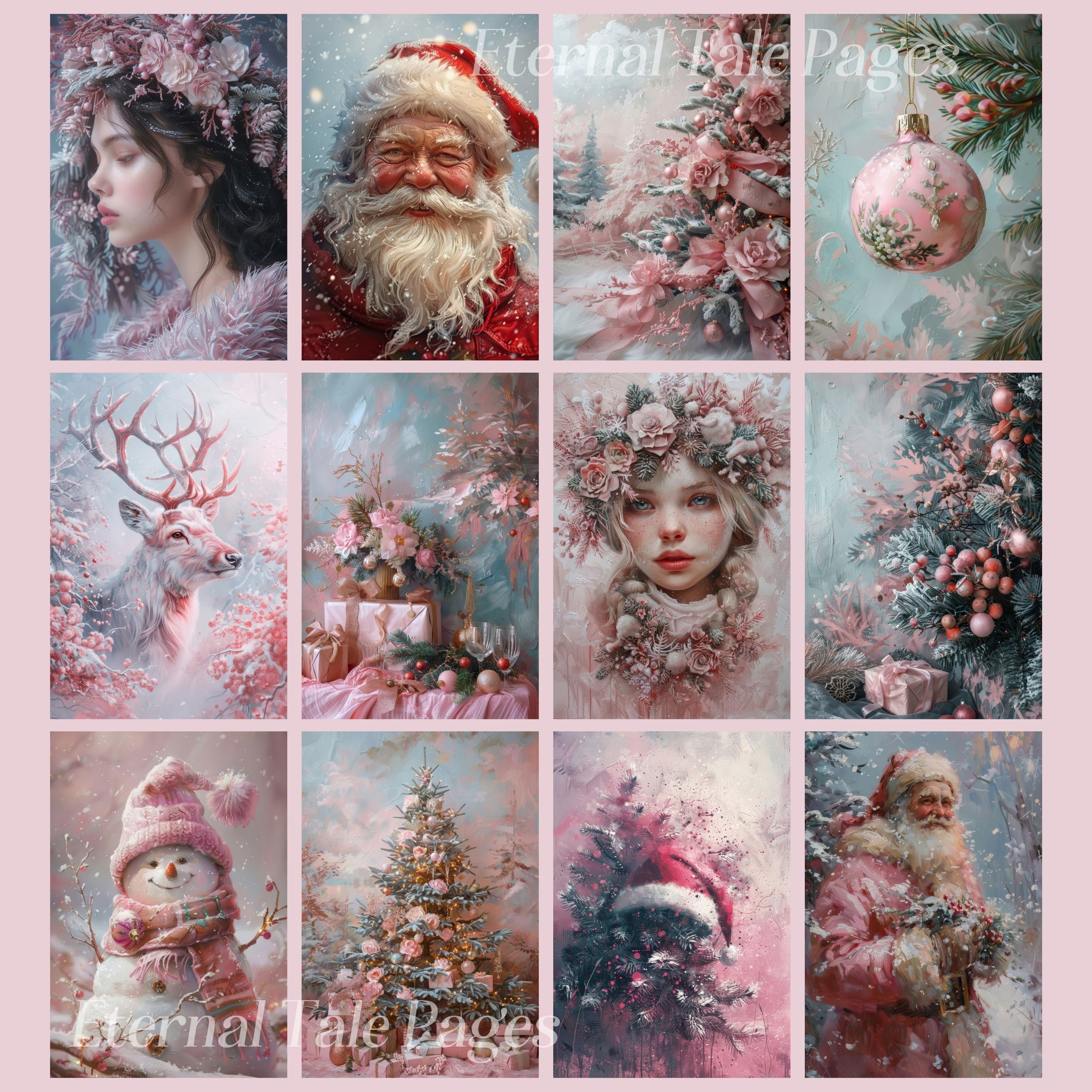 Pink Christmas Scrapbook Paper: Dreamy Xmas Junk Journal (digital Paper ...