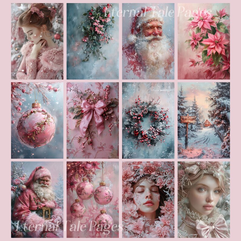 Pink Christmas Scrapbook Paper: Dreamy Xmas Junk Journal (digital Paper ...