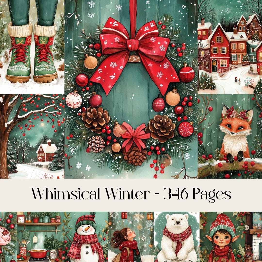 Christmas Junk Journal Pages: Whimsical Winter Scrapbook Paper (digital ...