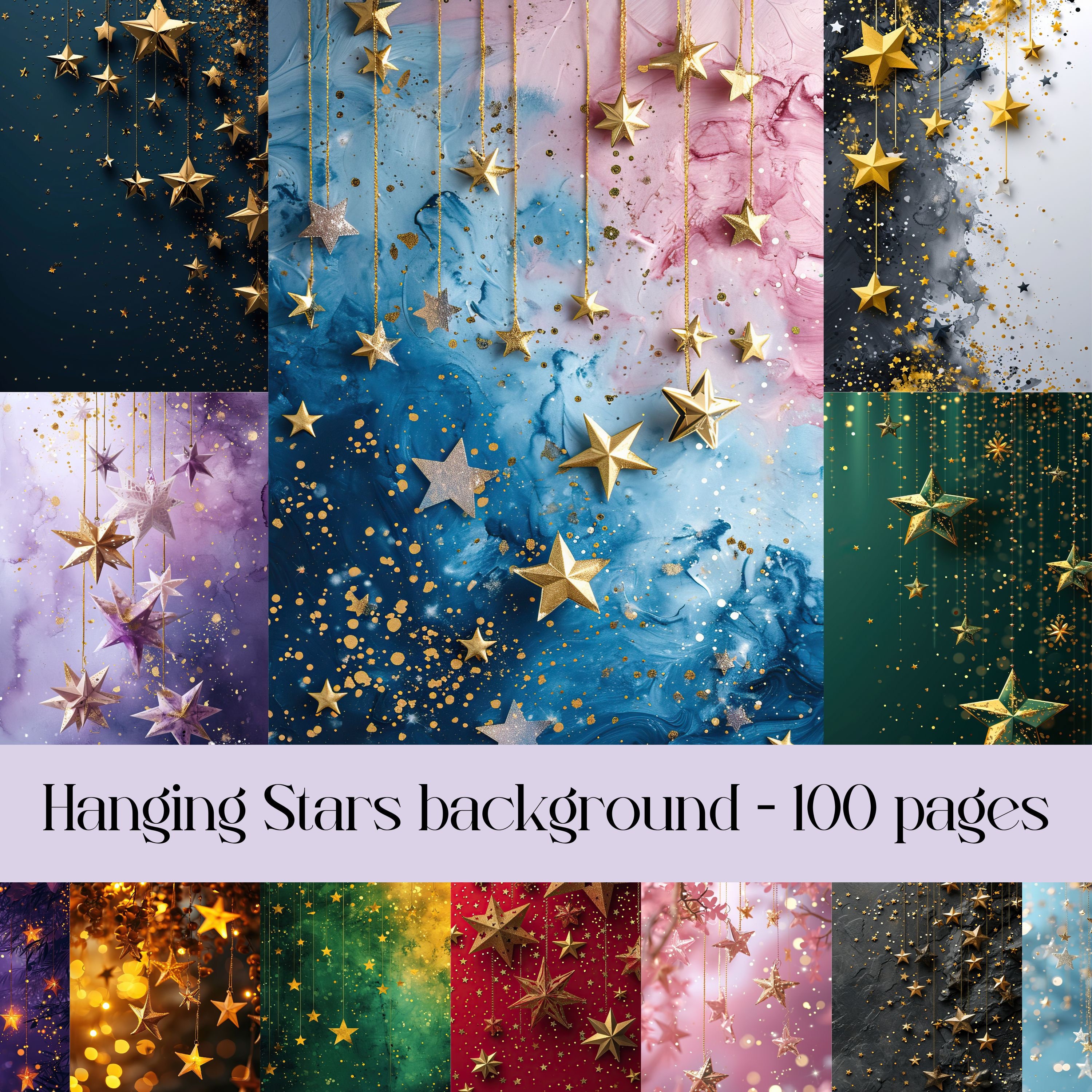 Hanging Stars Scrapbook Digital Paper, Background Images, Collage ...