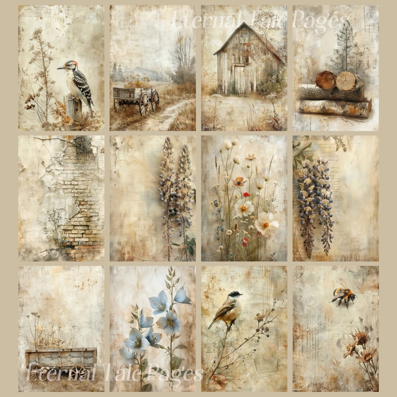 Farm Life Digital Paper: Botanical Scrapbook Pages (digital Download ...