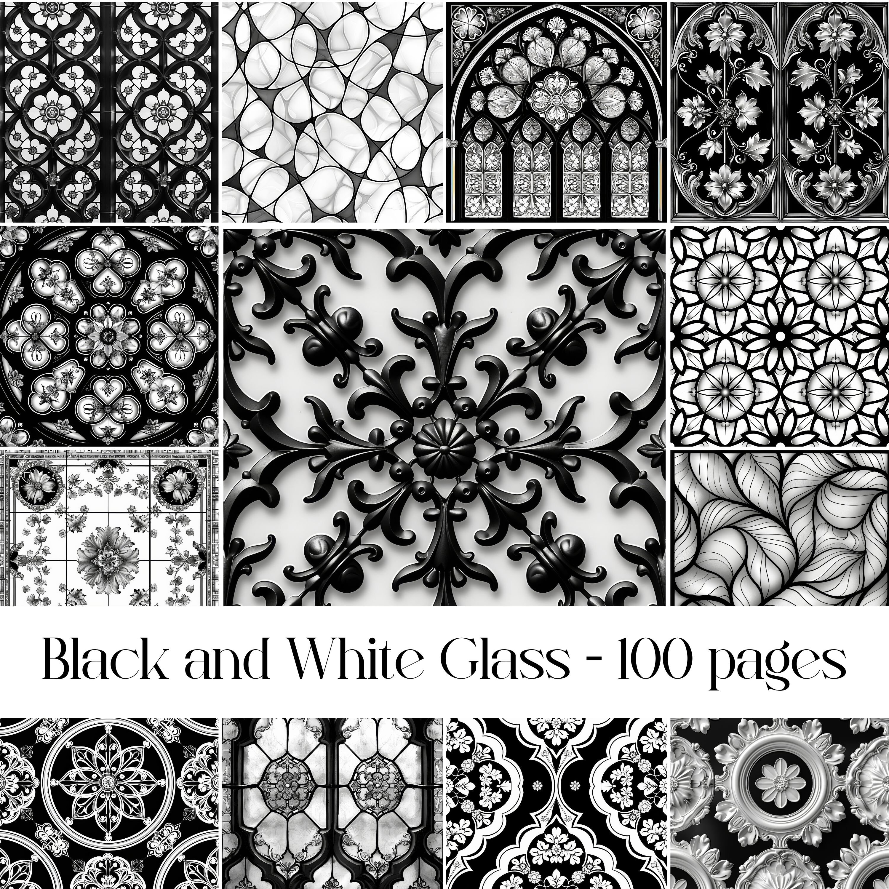 Black & White Glass Junk Journal Pages: Tile Designs (digital Paper) - Etsy