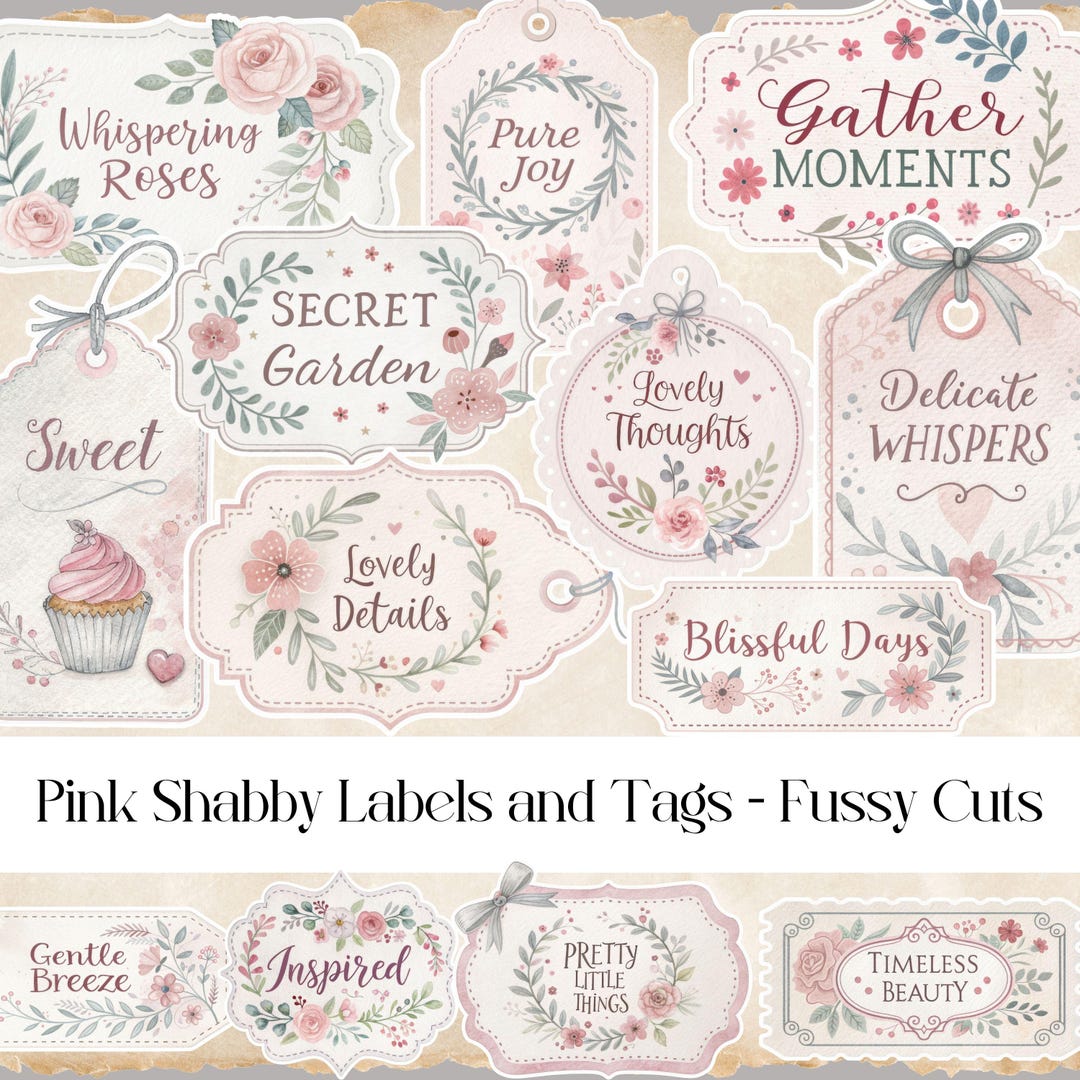 Pink Shabby Chic Labels and Tags, Junk Journal, Scrapbooking, Print and ...