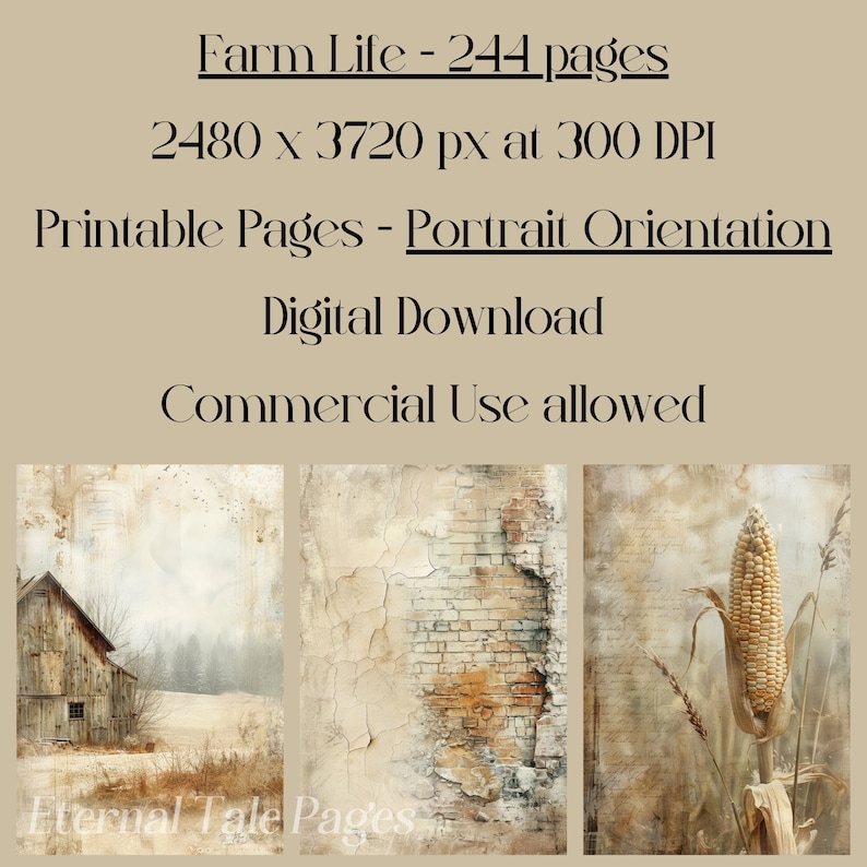 Farm Life Digital Paper: Botanical Scrapbook Pages (digital Download ...