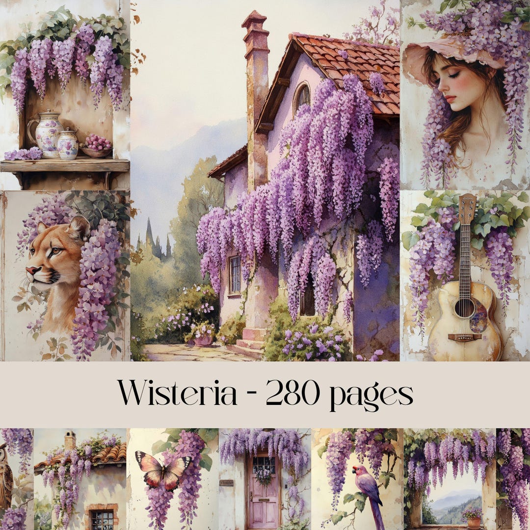 Wisteria Pages, Digital Paper, Junk Journal, Scrapbook Paper, Purple ...