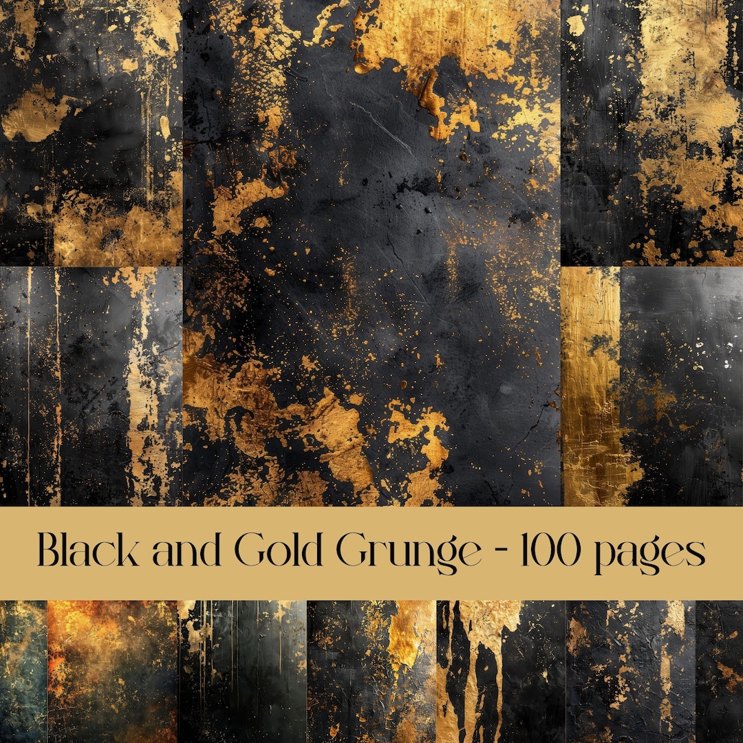 Black and Gold Grunge Pages for Scrapbook and Junk Journal, Printable ...