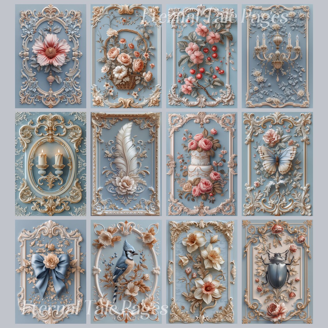Baroque Frames Digital Paper: Light Blue Rococo Images (144 JPEG) - Etsy