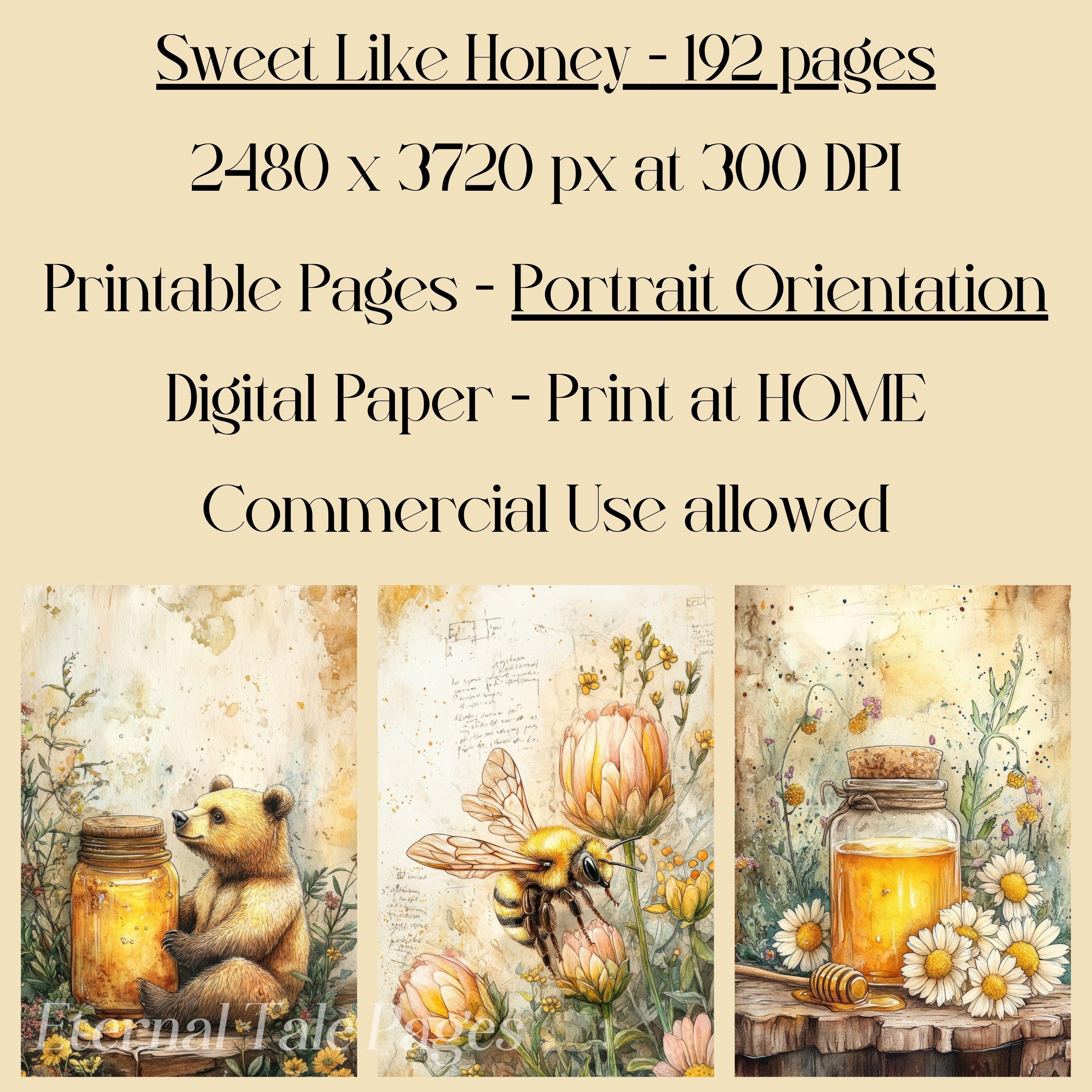 Honey Bee Digital Paper: Vintage Scrapbook Pages, Printable Wall Art ...