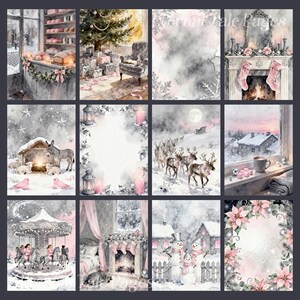 Pink & Silver Christmas Papers, Winter Scenes (digital Download) - Etsy