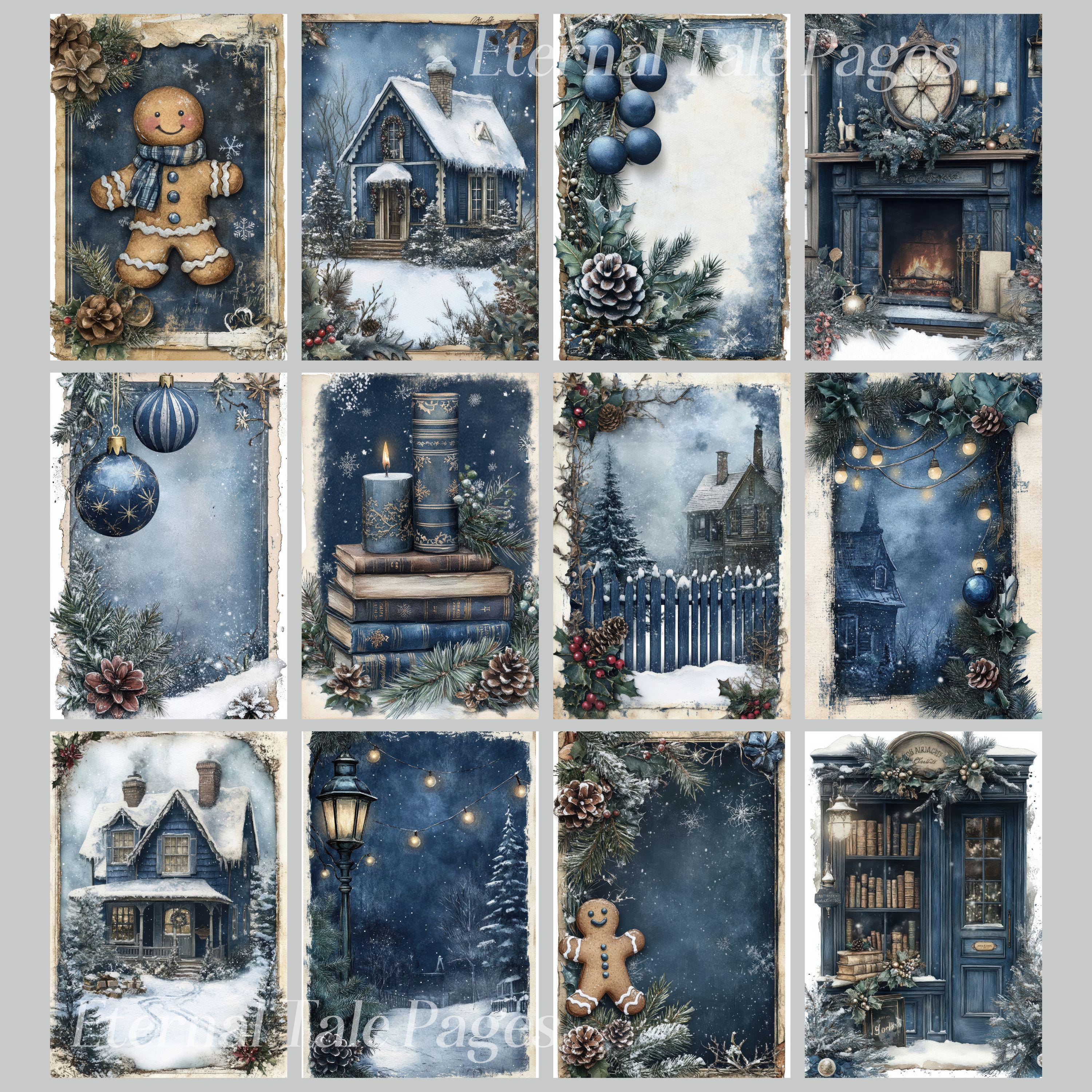 Vintage Blue Christmas Digital Paper: Junk Journal Scrapbook (digital ...