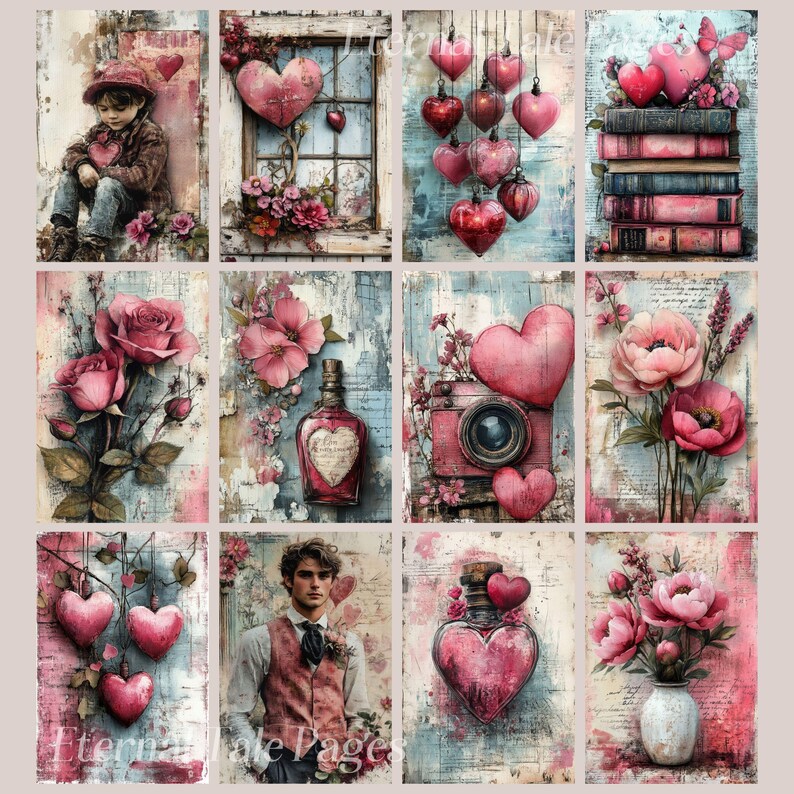 Grunge Love Digital Paper: Valentine Scrapbook Pages (digital Download ...