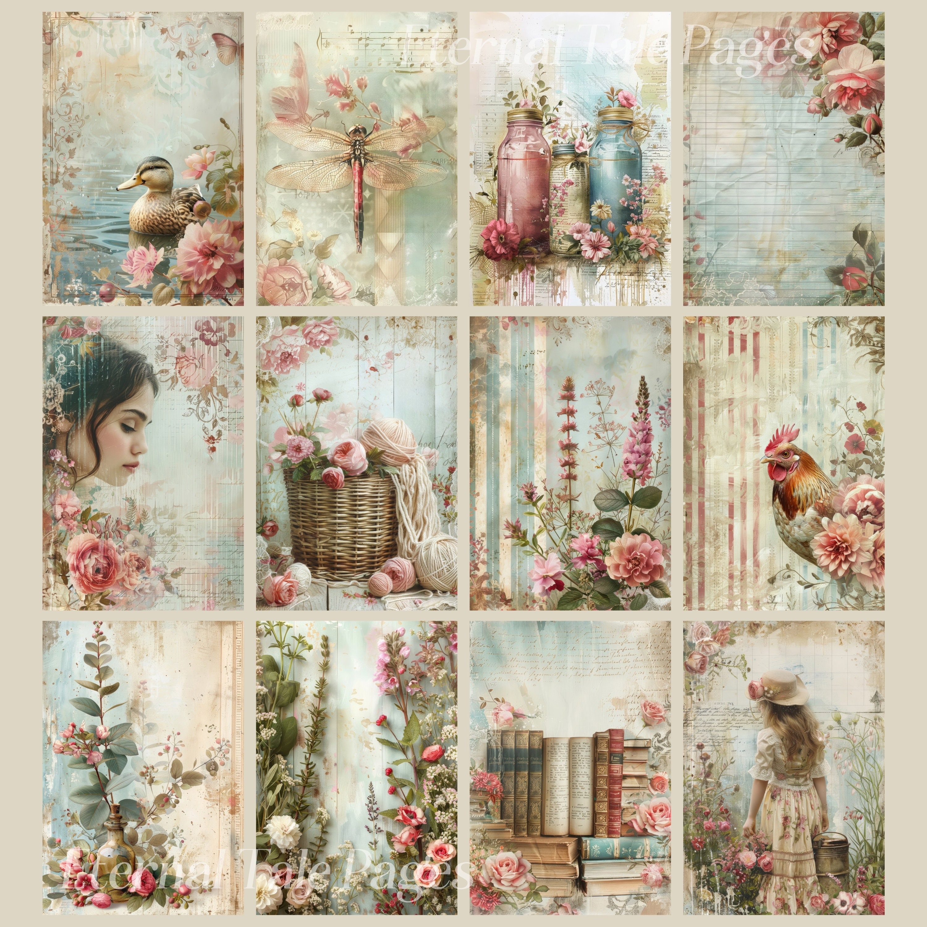 Summer Cottage Scrapbook Paper: Vintage Countryside Images (digital ...