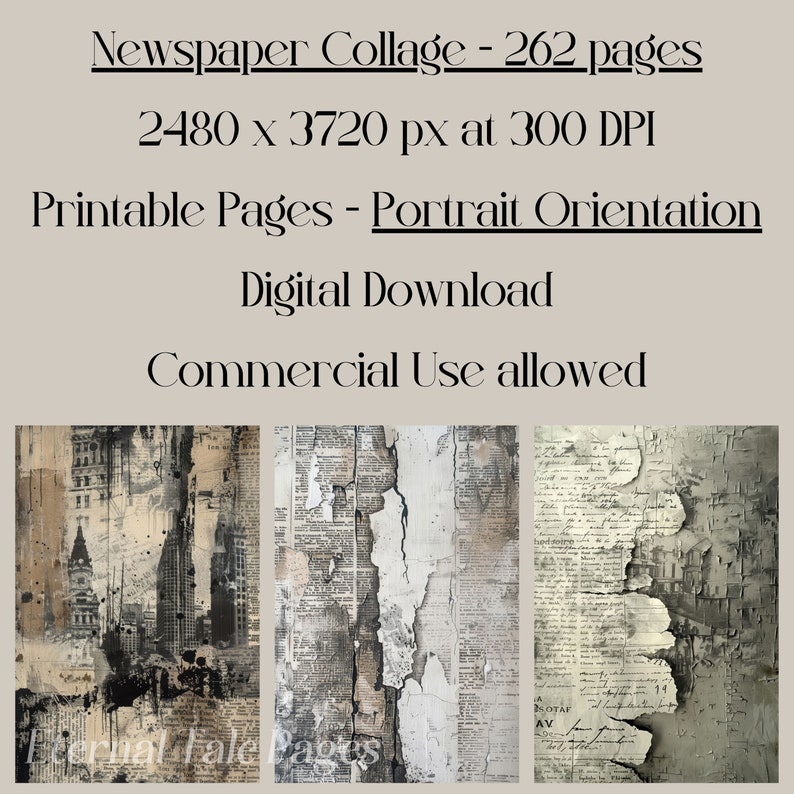Newspaper Collage: Vintage Textures for Junk Journaling (digital ...