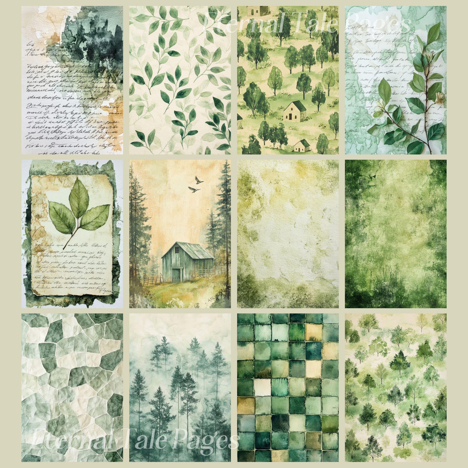 Sage Green Digital Paper: Floral Scrapbook Pages (digital Download) - Etsy