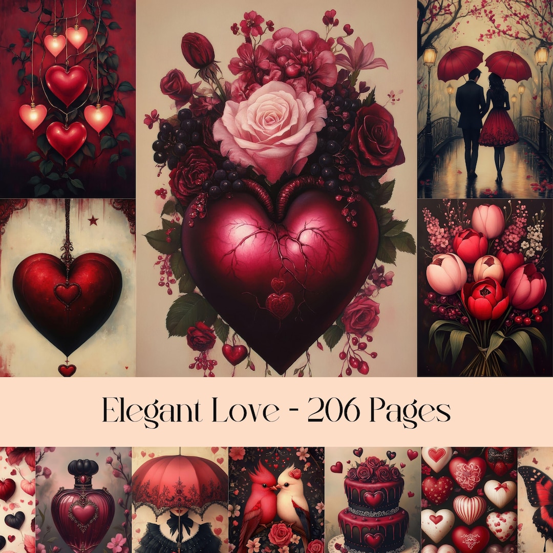 Elegant Love Pages, Valentines, Hearts, Junk Journal, Scrapbooking ...