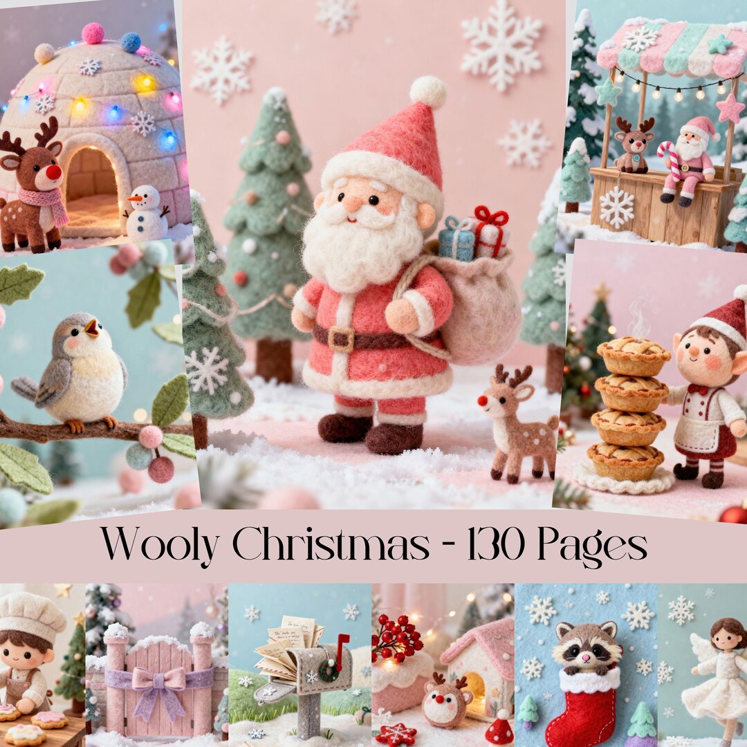 Felt Christmas Scenes Digital Paper, Pastel Winter Designs (digital ...