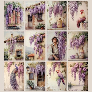 Wisteria Pages, Digital Paper, Junk Journal, Scrapbook Paper, Purple ...