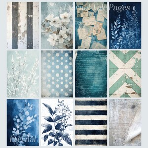 Winter Botanical Digital Paper: Grungy Blue Scrapbook Backgrounds ...