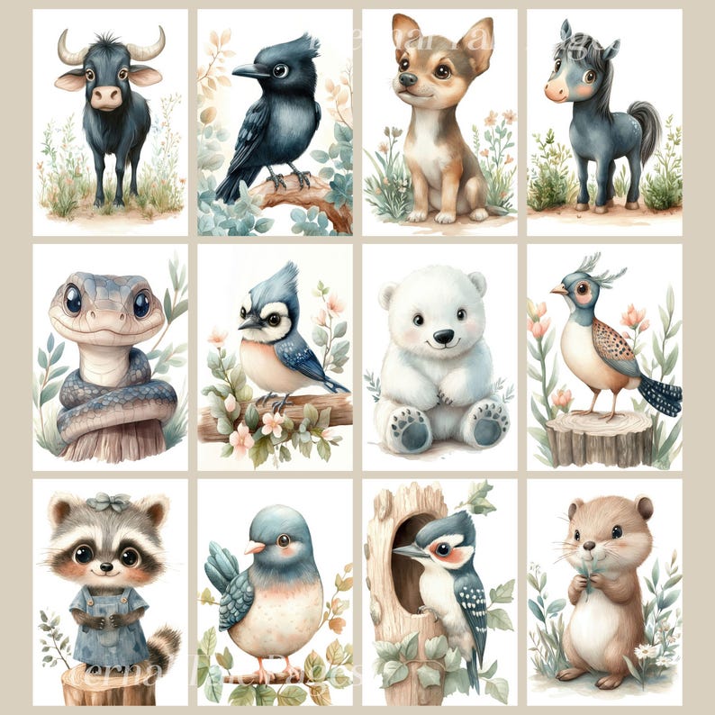 Watercolor Animals Digital Paper, Scrapbook Printables (digital ...