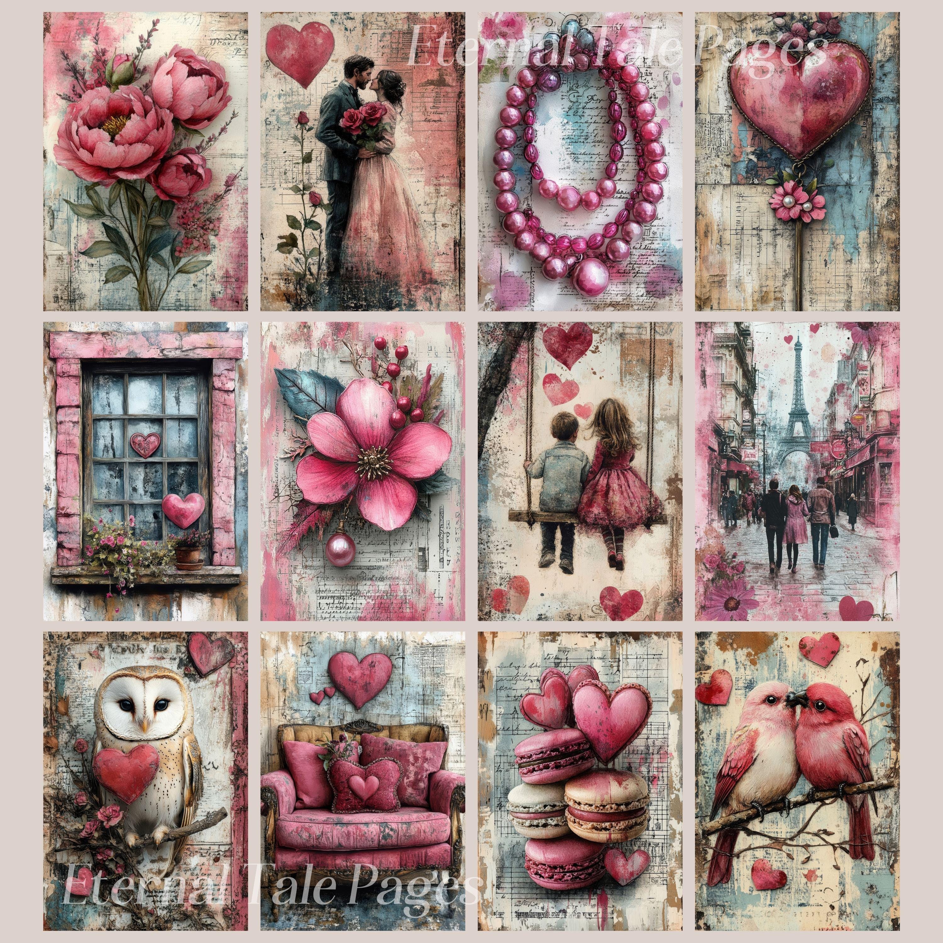 Grunge Love Digital Paper: Valentine Scrapbook Pages (digital Download ...