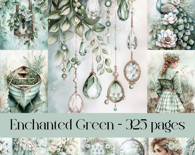 Distressed Green and Gold Digital Paper, Damask Textures (digital ...