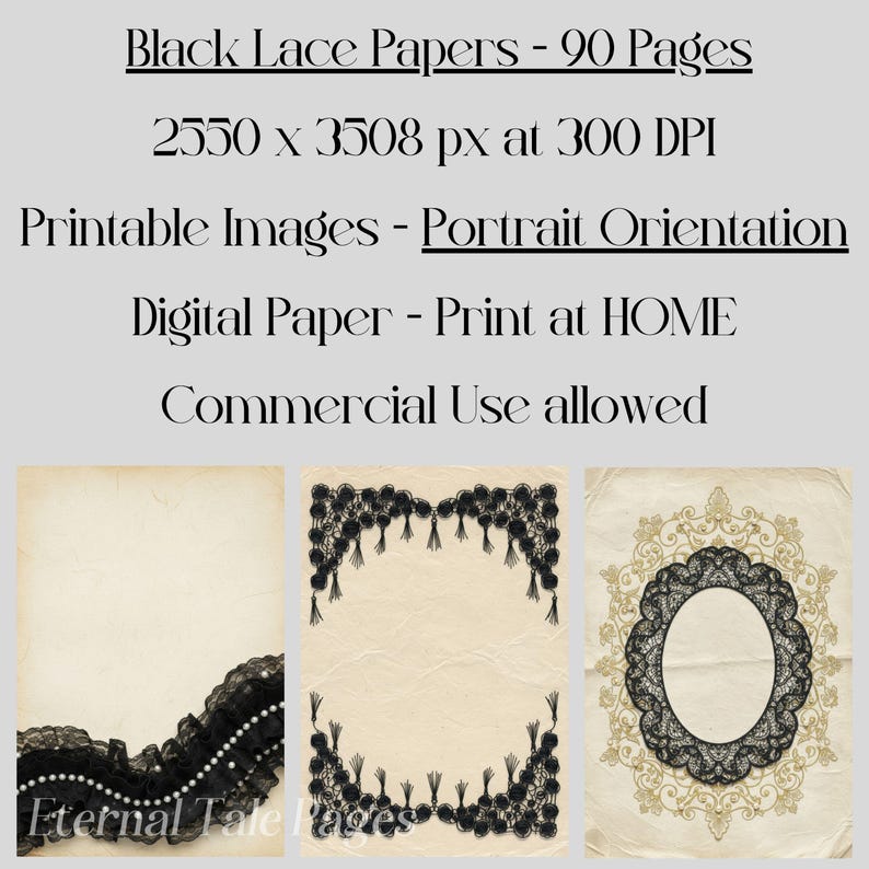 Black Lace Digital Paper: Vintage Floral Borders (digital Download) - Etsy