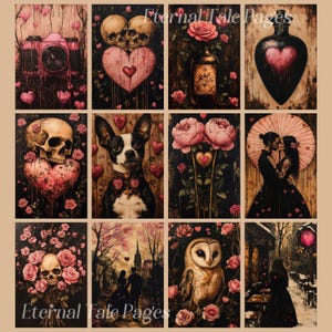 Gothic Valentine Pages, Digital Paper, Goth Love, Junk Journal, Dark ...