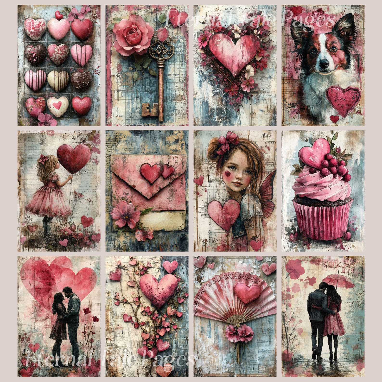 Grunge Love Digital Paper: Valentine Scrapbook Pages (digital Download ...