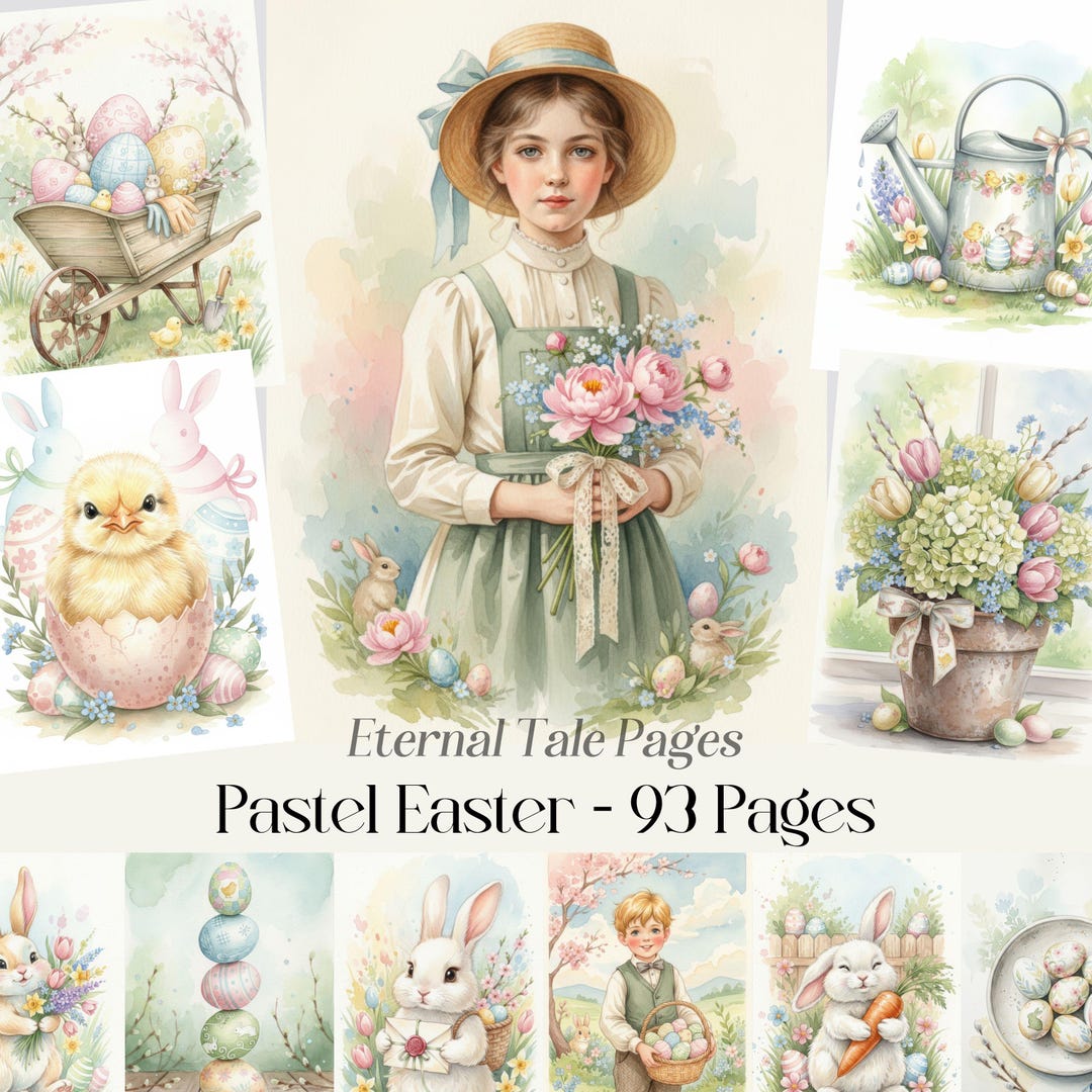 Pastel Easter Digital Paper Set, Printable Soft Spring Bunnies Eggs ...