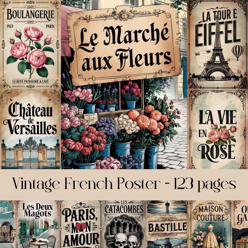 Vintage French Poster Ephemera: Paris Scrapbook Paper (digital Download ...