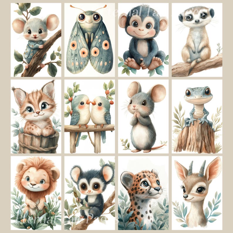Watercolor Animals Digital Paper, Scrapbook Printables (digital ...