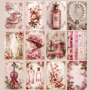 Pink Roses Digital Paper: Vintage Ephemera for Junk Journals (digital ...